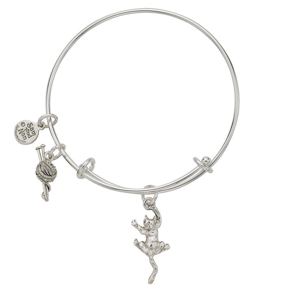 Climbing Cat Ball Yarn Charm Bangle Bracelet Silver Plated USA Made ...